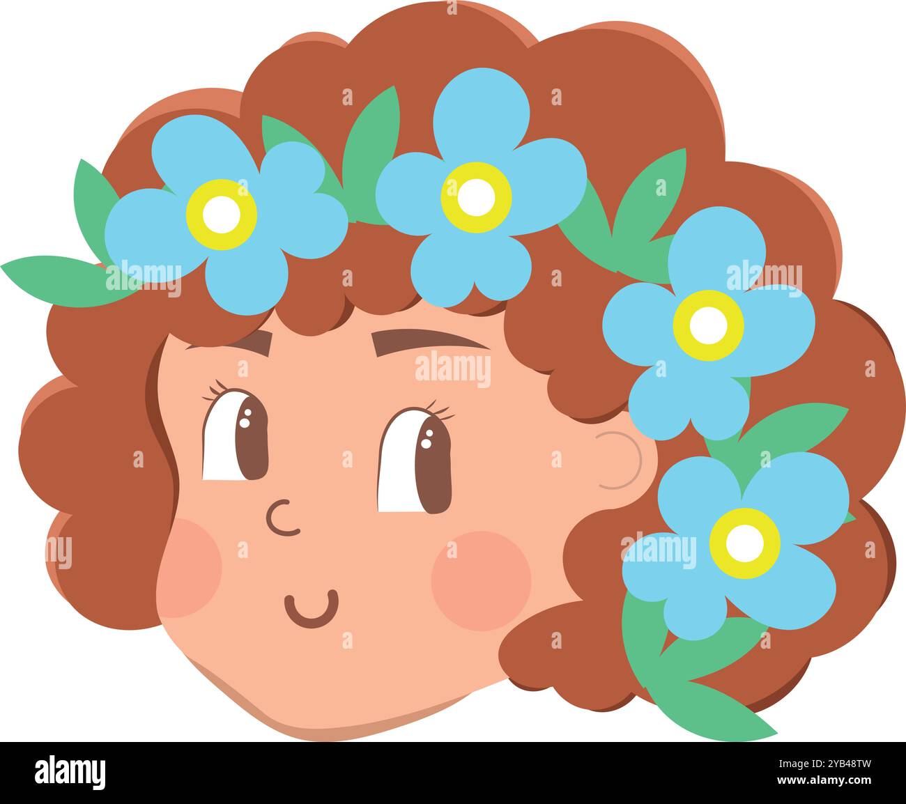 Cute girl head with blue flowers on hair Stock Vector Image & Art - Alamy
