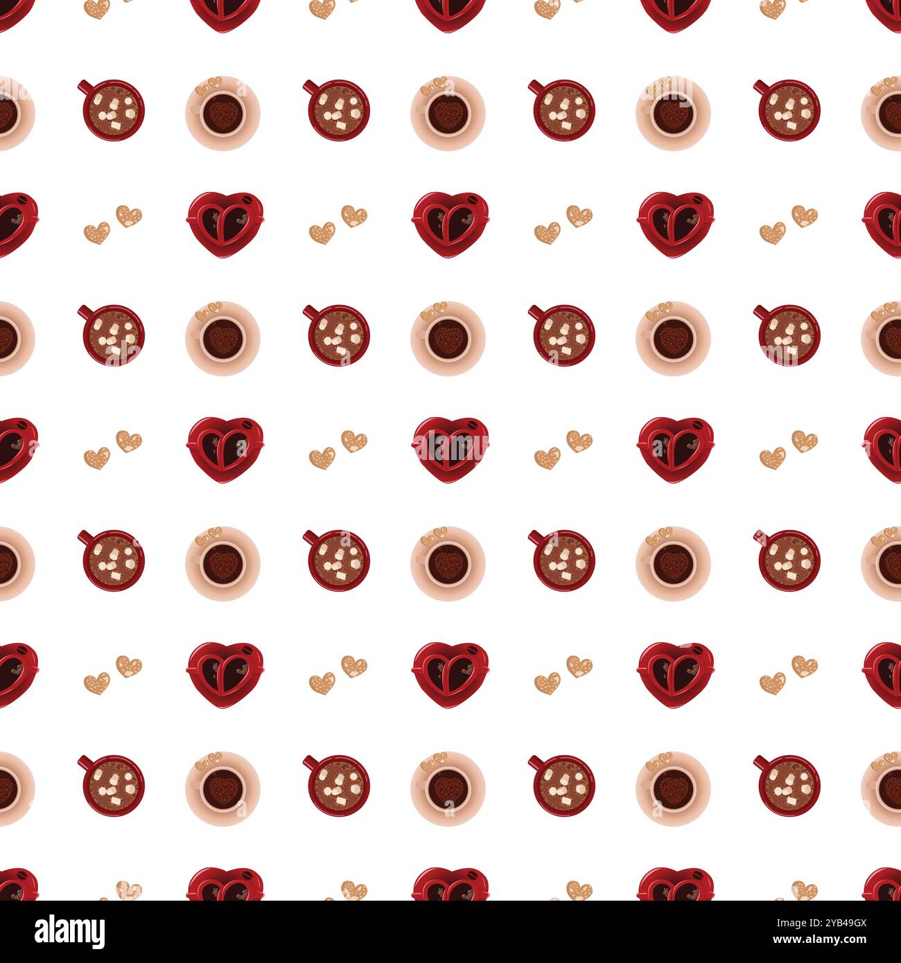 Cups with hot drinks, top view. Seamless pattern. Vector illustration ...