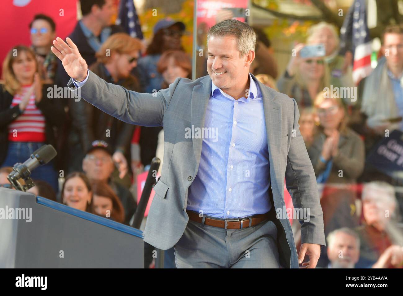 Former United States Representative Adam Kinzinger takes the stage ...