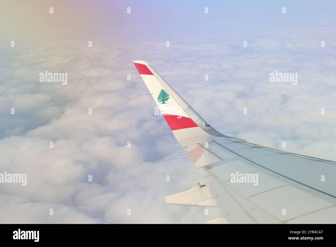 The wing of a Middle East Airline plane with the cedar emblem Stock ...