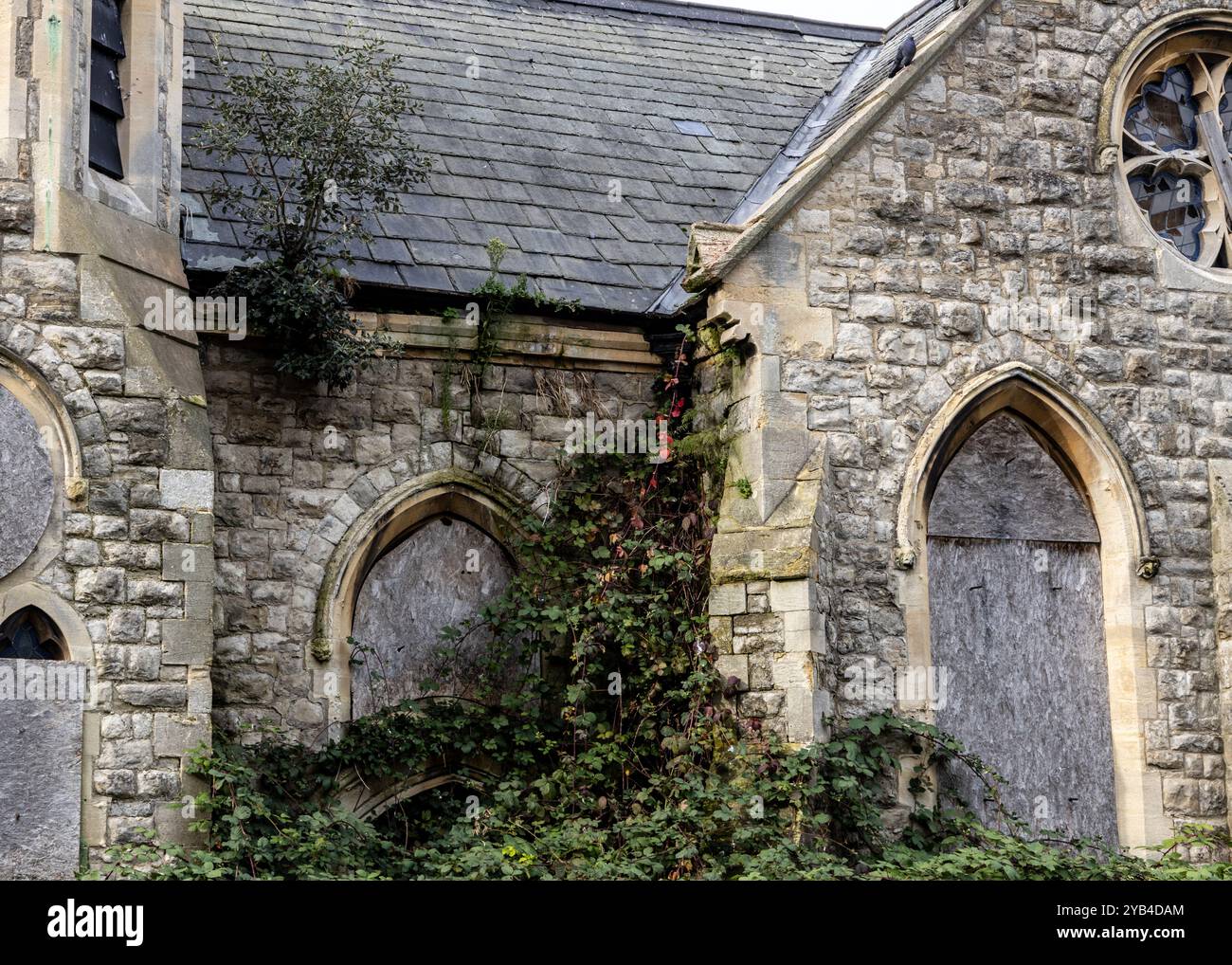 An abandoned gothic stone church Stock Photo - Alamy