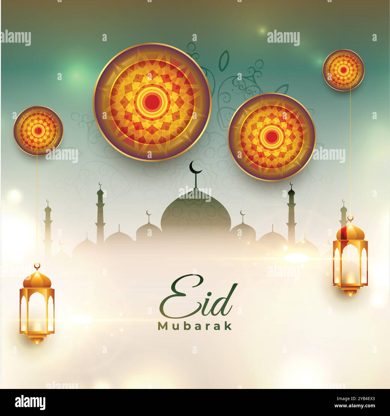 muslim eid mubarak wishes greeting with arabic decoration Stock Vector ...