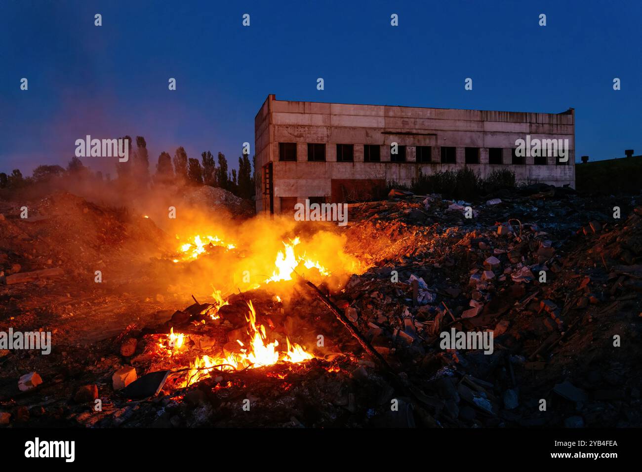 Fire and smoke pollution at warehouse industrial building hi-res stock ...