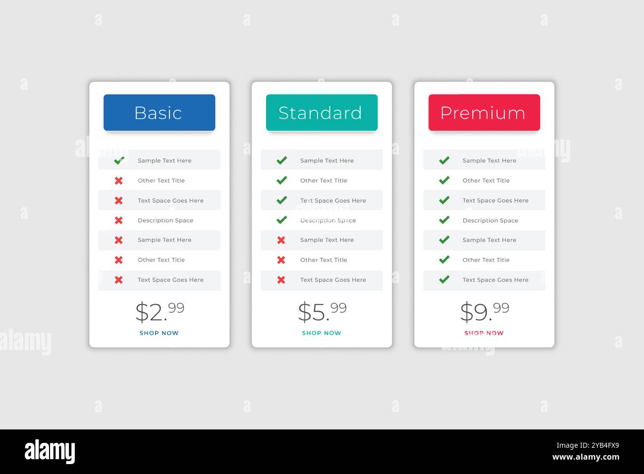 Pricing comparison table hi-res stock photography and images - Alamy