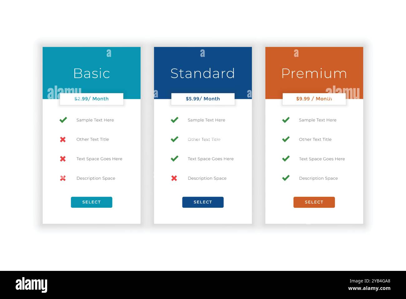 price table comparison template with basic to premium option Stock ...