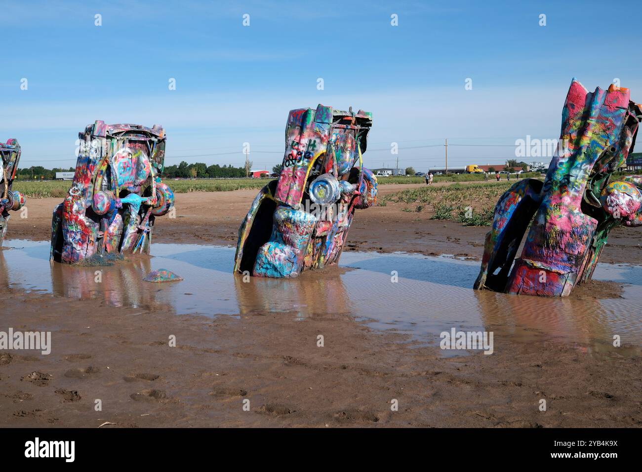 Flooded out Cadillac Ranch in Amarillo, Texas Stock Photo - Alamy