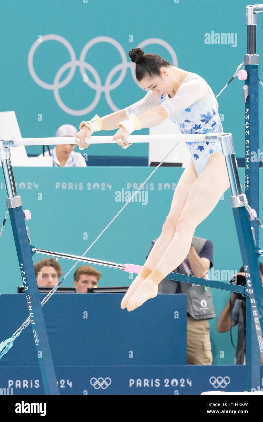 August 01, 2024: Ava Stewart of Canada performs in the Women's Artistic ...