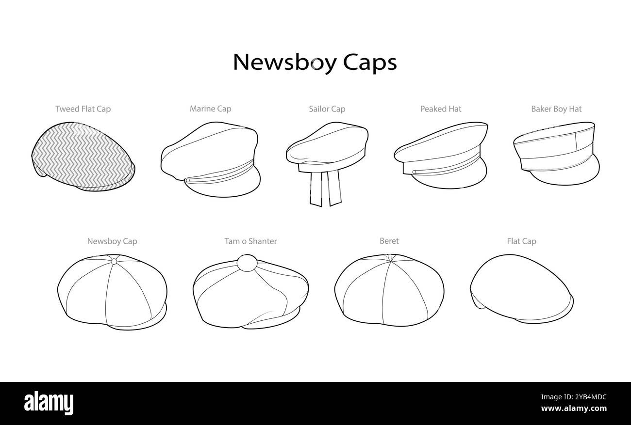 Set of Newsboy Style Caps with names - Peaked Marine Ascot Ivy Baker ...