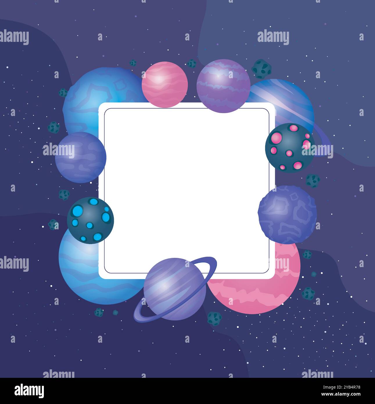 Galaxy frame with planets. Universe and solar system. Stars and ...