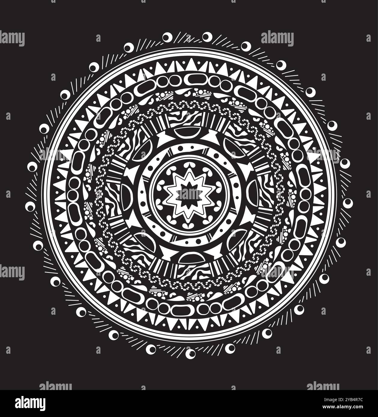 Cirular black and white pattern. Mandala and repeated circles pattern ...