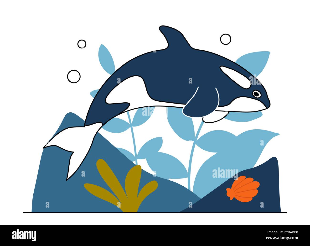 Sea creature concept. Blue shark near corals and reefs. Underwater ...