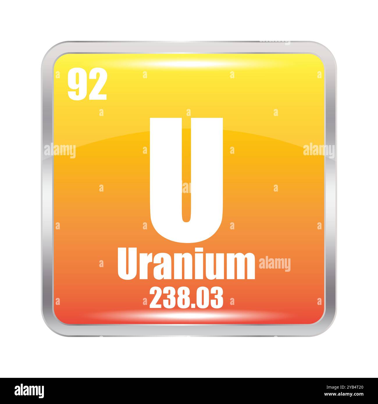 Uranium icon. U chemical element. Atomic number 92. Mass 238.03. Yellow ...