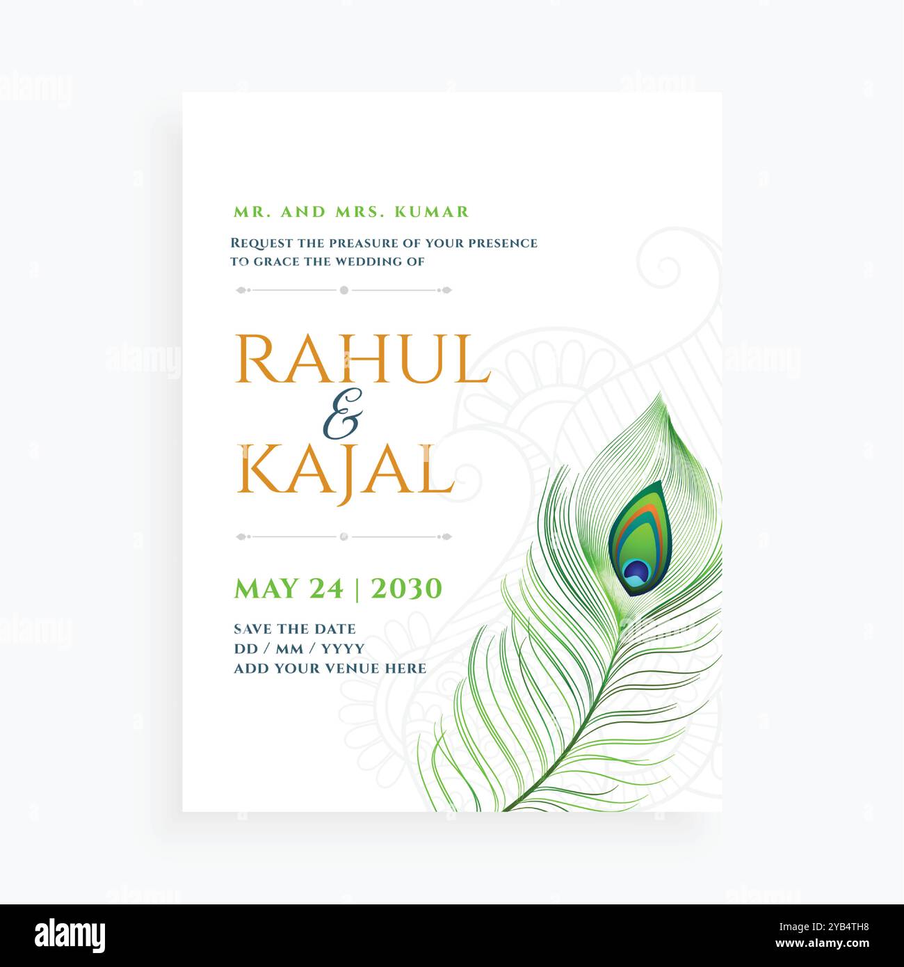 indian wedding card design with peacock feather Stock Vector Image ...