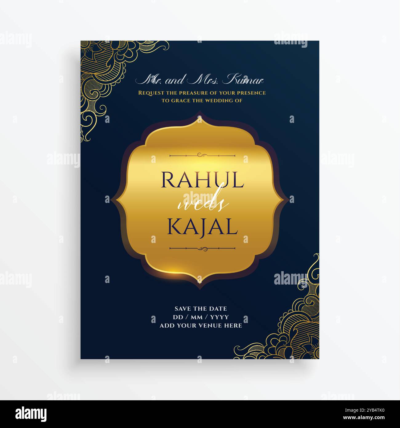 traditional indian wedding card design in golden style Stock Vector ... traditional indian wedding card design in golden style Stock Vector ...