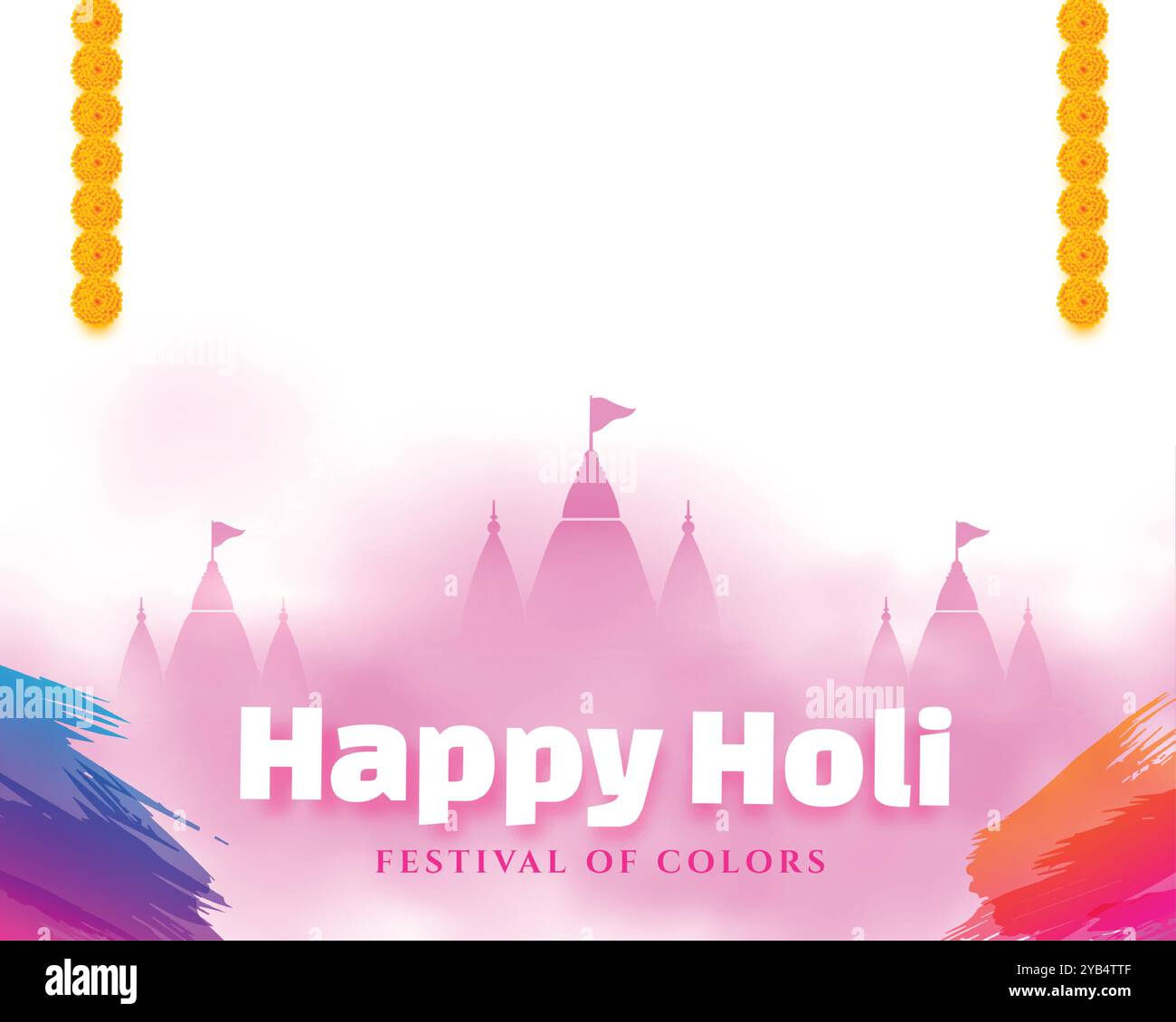 colorful holi festival card design with flowers and temples Stock ...