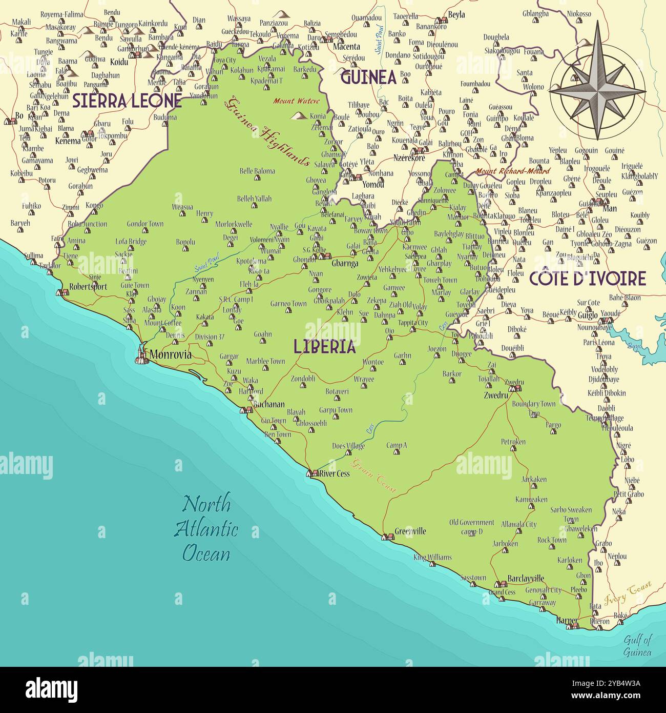 Map of Liberia vintage fantasy style Stock Vector Image & Art - Alamy