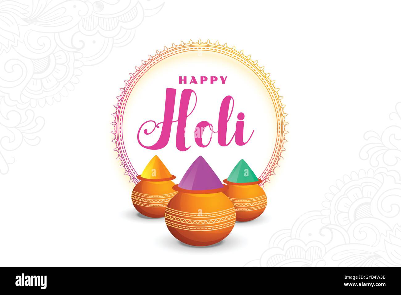 happy holi greeting wishes design with pot of gulal colors Stock Vector ...