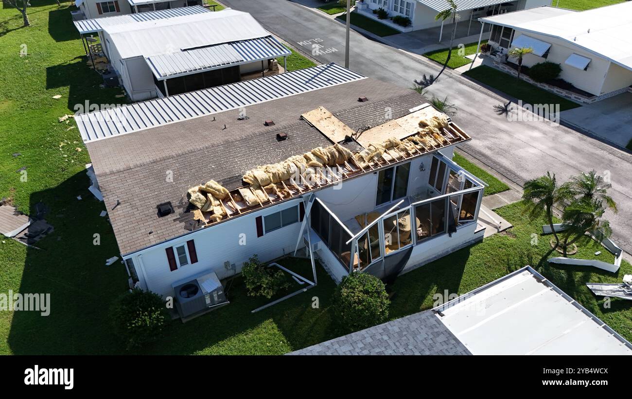Hurricane Milton peels mobile home roof back Stock Photo - Alamy