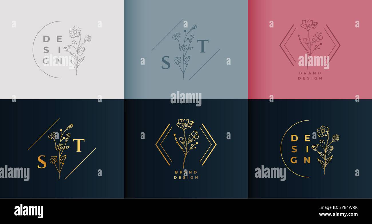 elegant floral flowers logo monograms set Stock Vector Image & Art - Alamy
