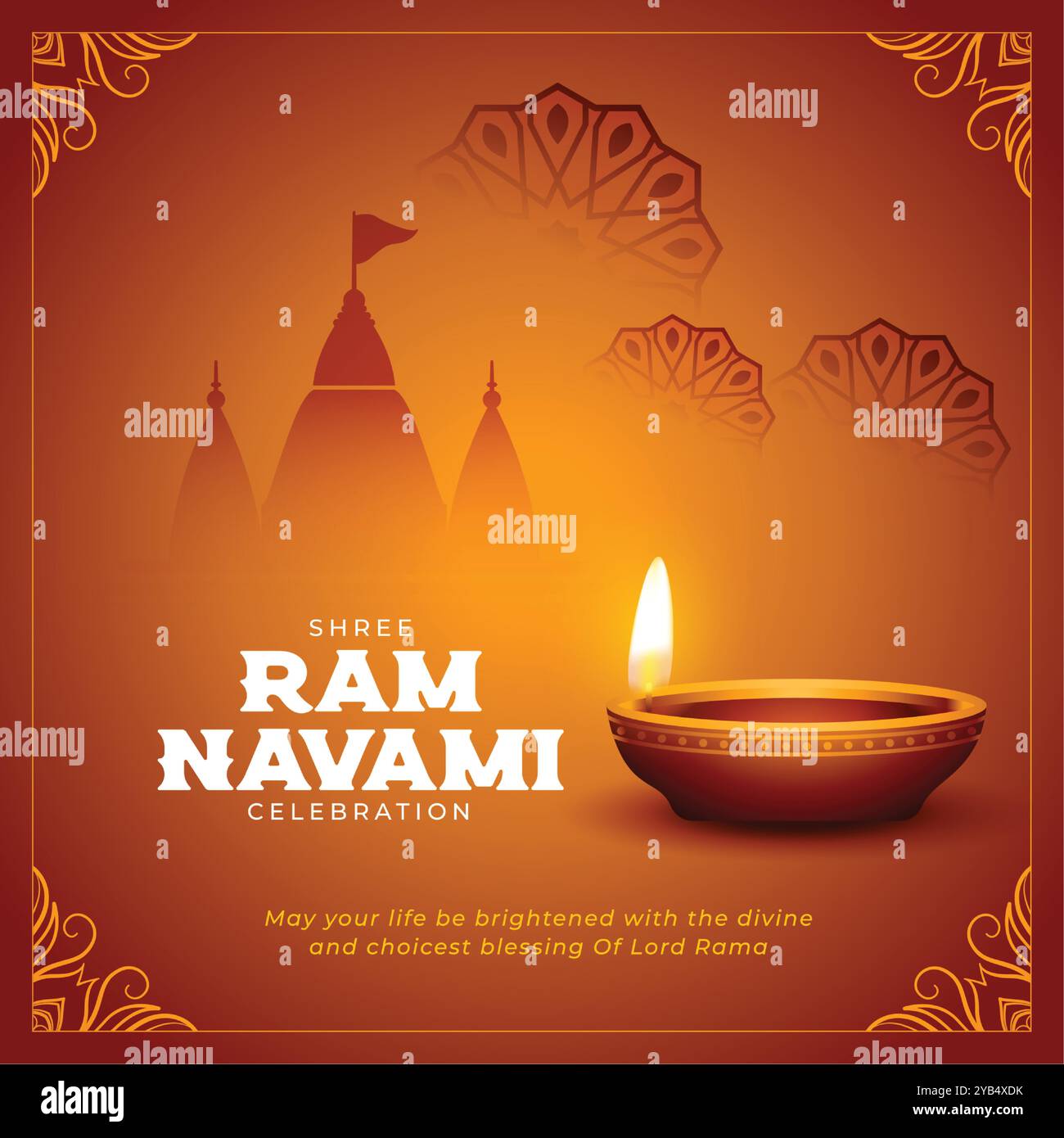ram navami festival greeting with realistic diya and temple Stock ...