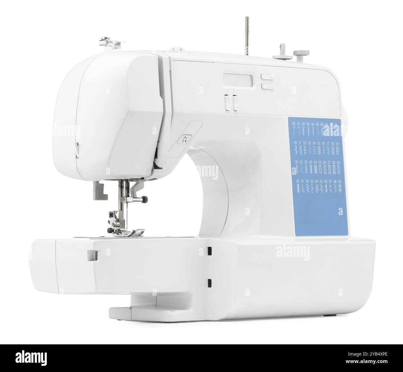 One modern sewing machine isolated on white Stock Photo - Alamy