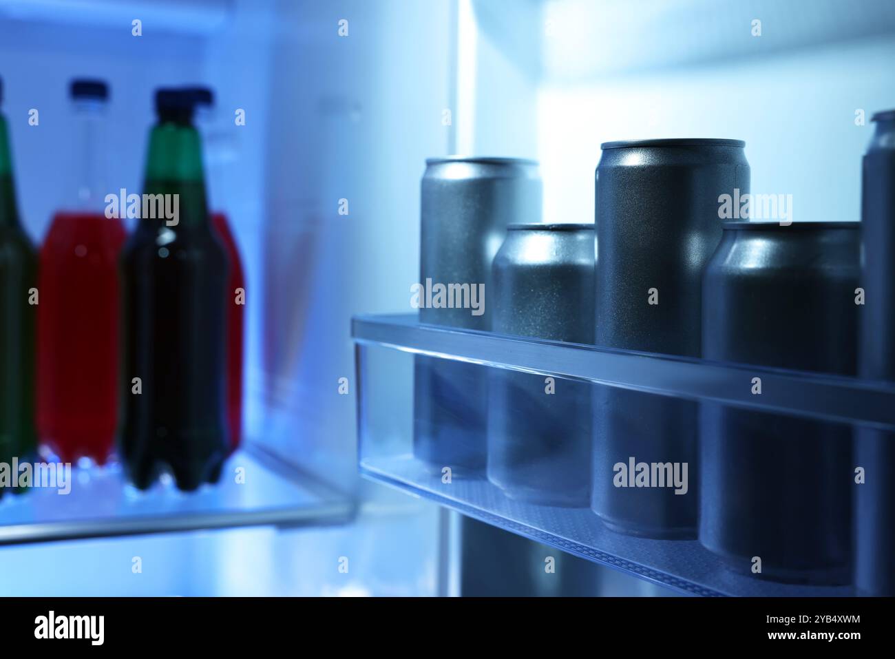 Many different cold drinks in refrigerator, closeup Stock Photo - Alamy