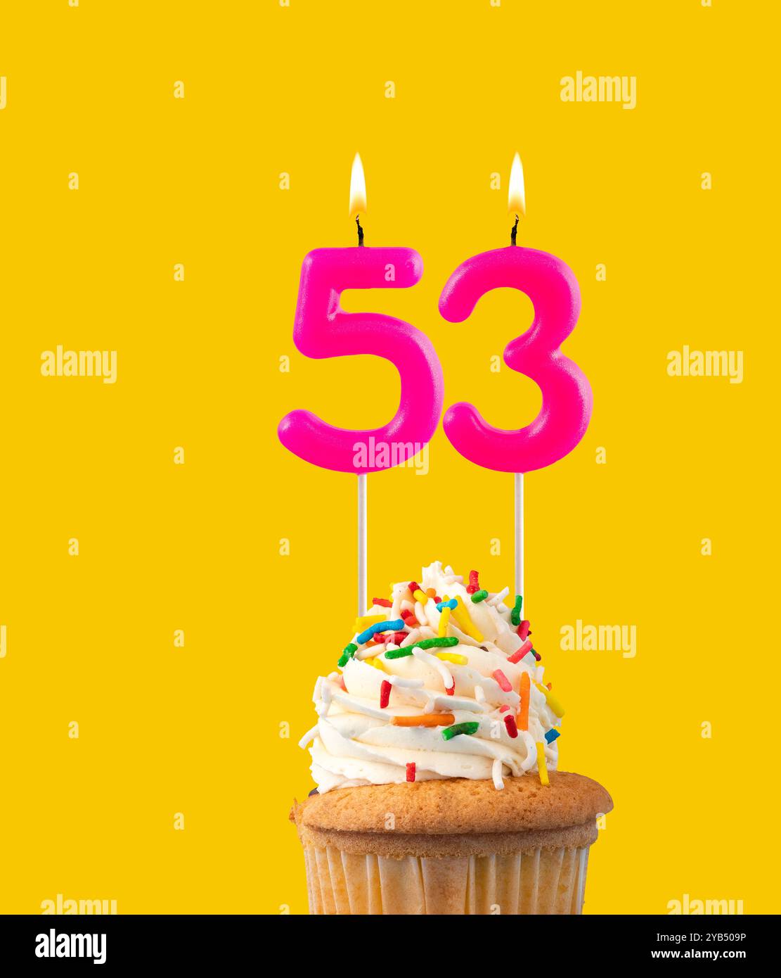Pink candle and cupcake birthday card - Number 53 Stock Photo - Alamy