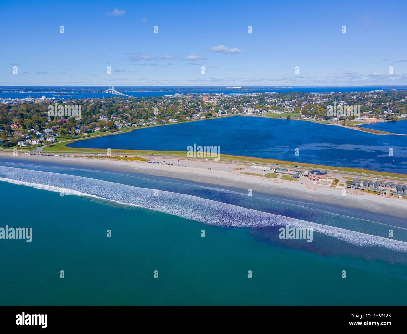 Easton Beach aerial view in fall between city of Newport and Middletown ...