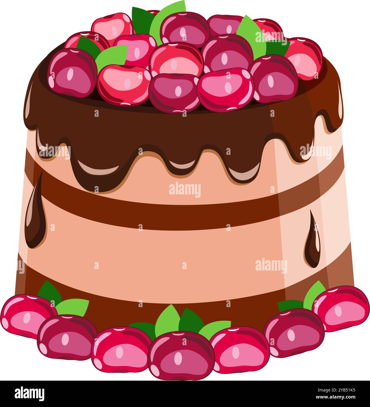 Chocolate cake with cherries dessert. Vector illustration Stock Vector ...