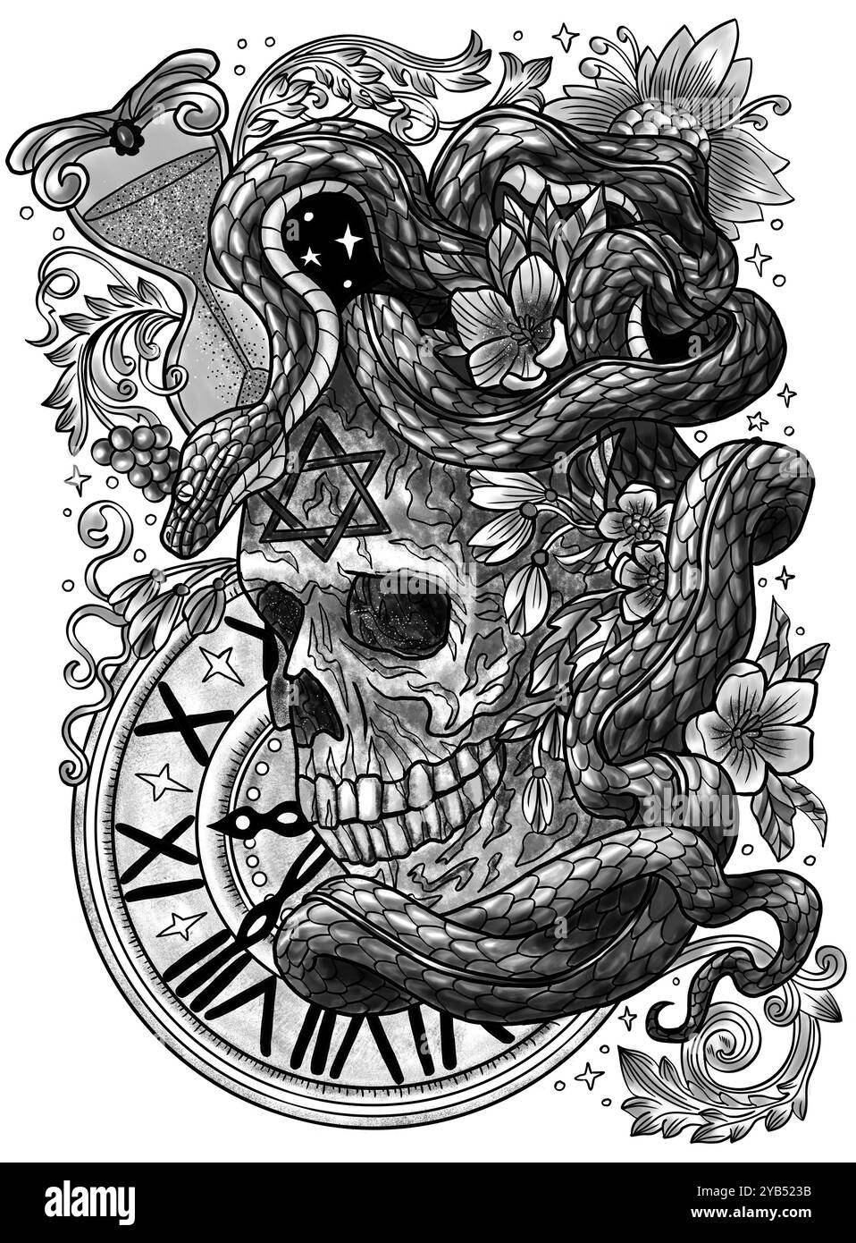 Hand drawn graphic illustration with snake - symbol of the year ...