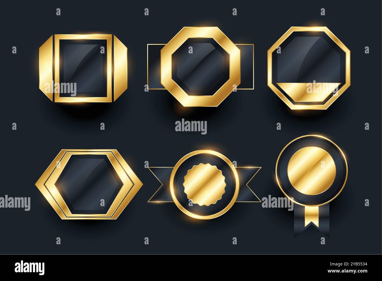 realistic golden empty badges and labels set of six Stock Vector Image ...