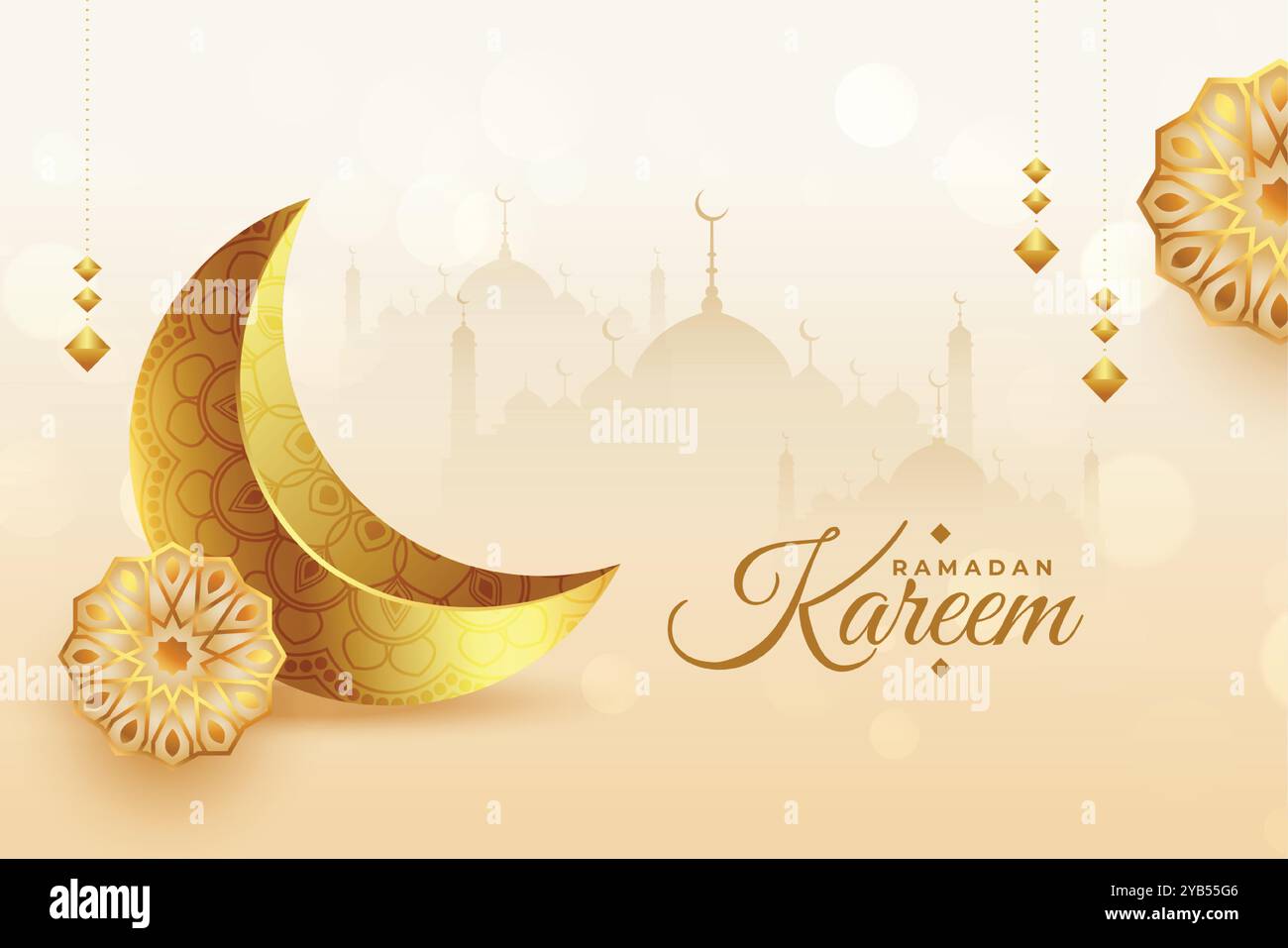 realistic ramadan kareem fasting month worship banner in golden islamic ...