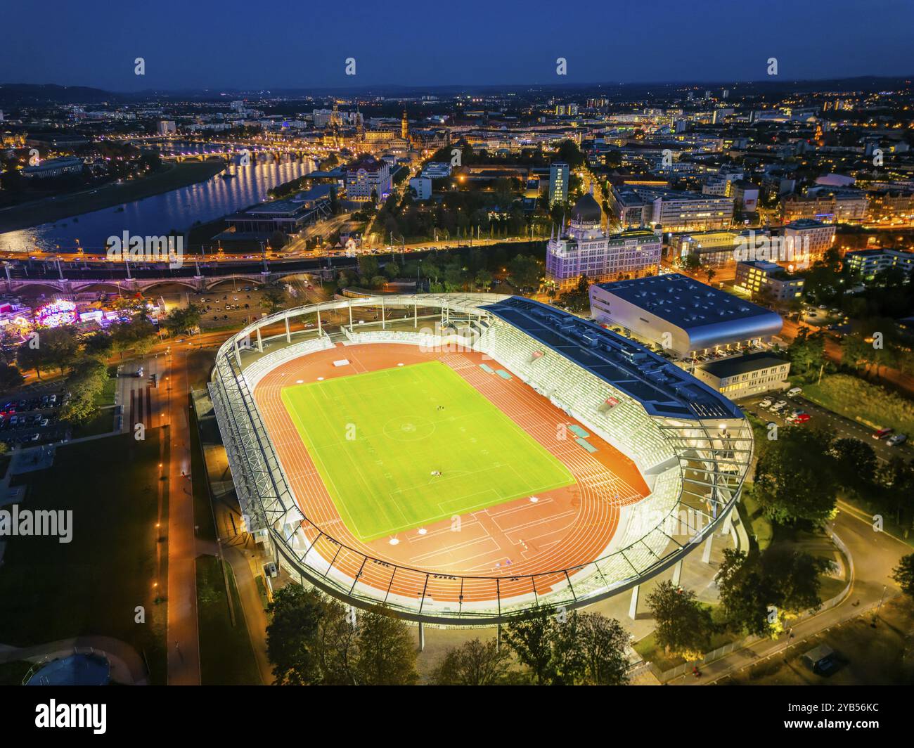 The new Heinz Steyer Stadium at night with full lighting, Dresden night ...