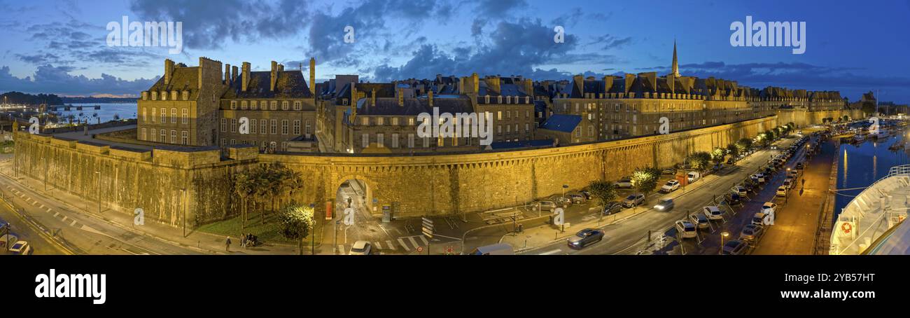 City wall illuminated panorama St. Malo France Stock Photo - Alamy