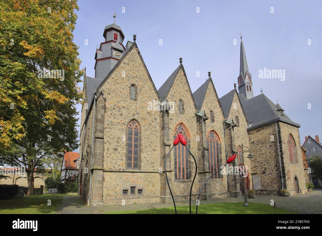 Gothic St Mark's Church built in the 14th century and red sculpture ...