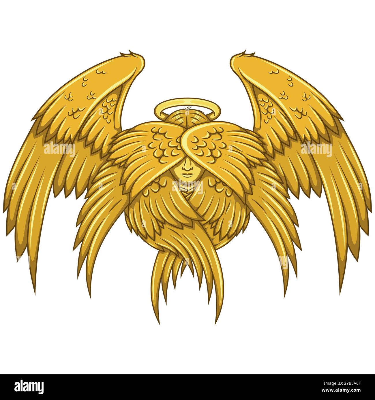 Seraph with six wings, angelic face of the Catholic religion, archangel ...