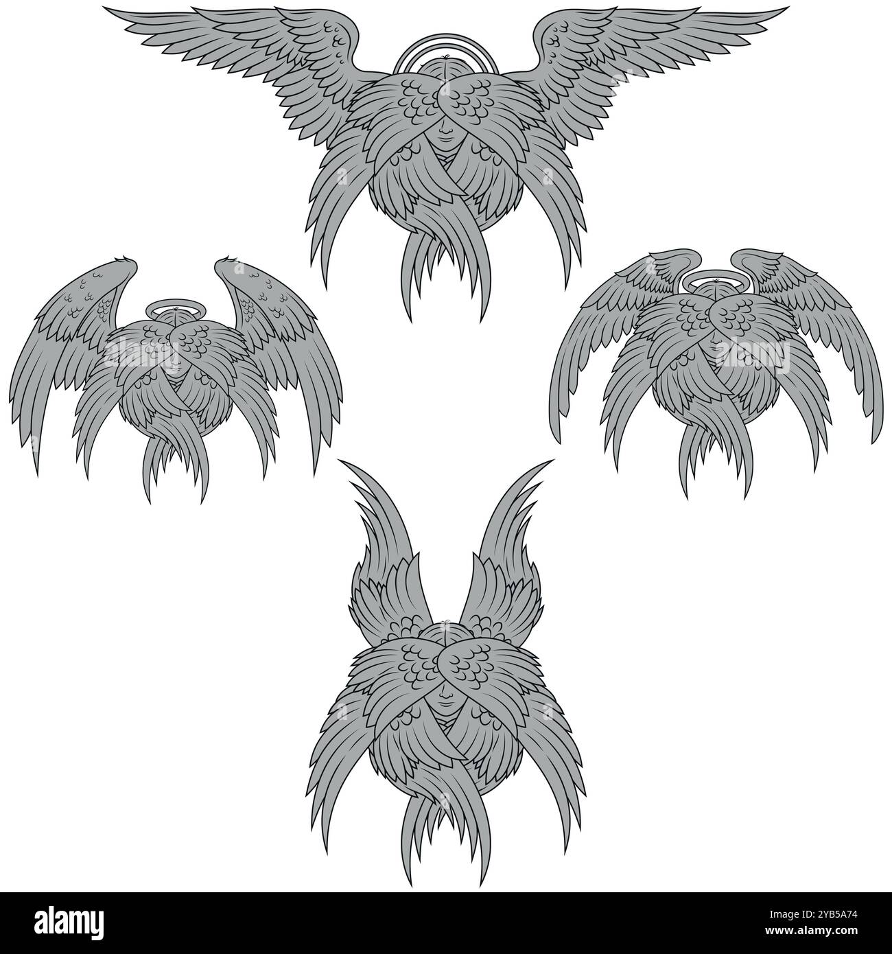 Seraph with six wings, angelic face of the Catholic religion, archangel ...