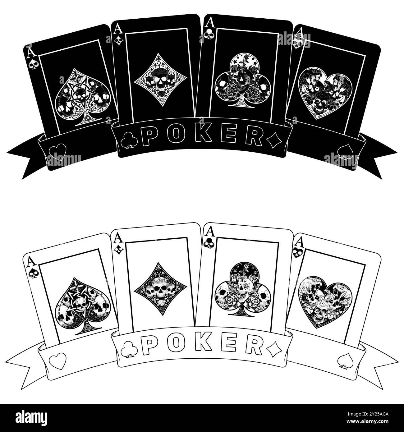 Poker cards surrounded with a ribbon, poker symbols of heart, diamond ...