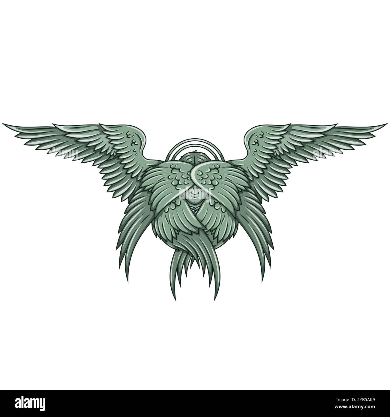 Seraph with six wings, angelic face of the Catholic religion, archangel ...