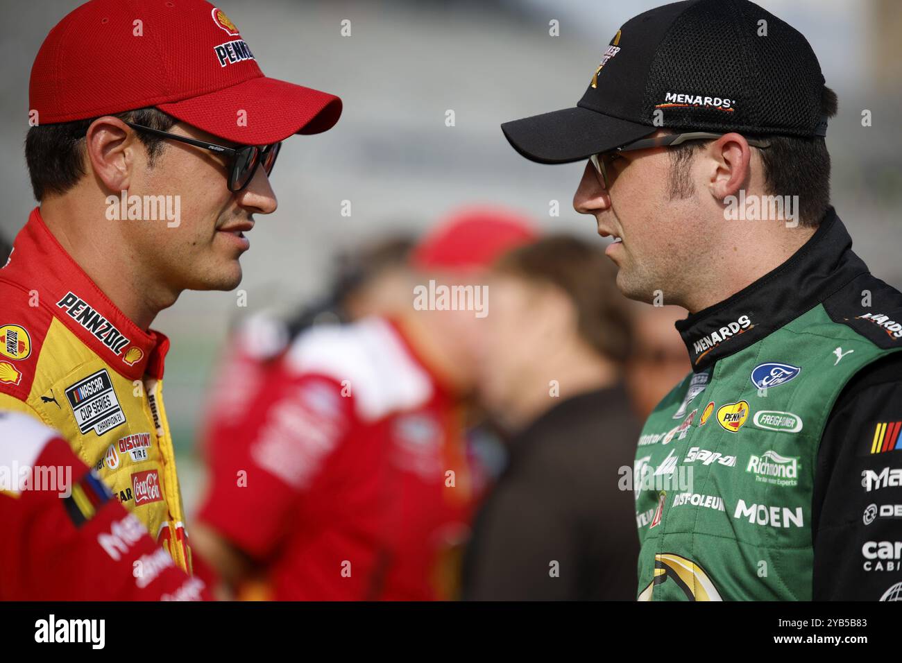 NASCAR Cup Drivers, Austin Cindric (2) and Joey Logano (22) chat before ...