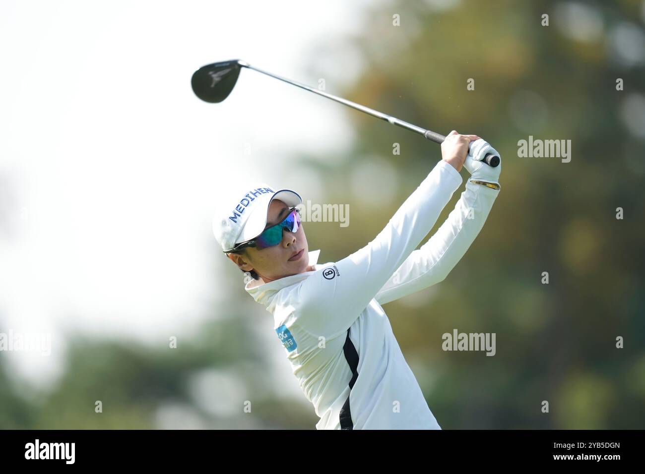 Narin An, of South Korea watches her tee shot on the second hole during ...