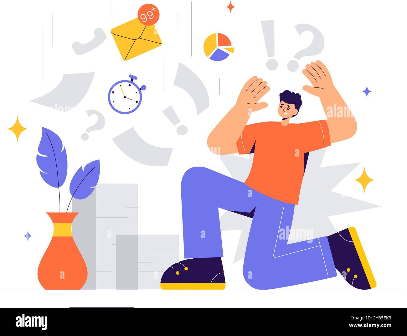 Overloading Vector Illustration of a Busy Employee Multitasking to ...