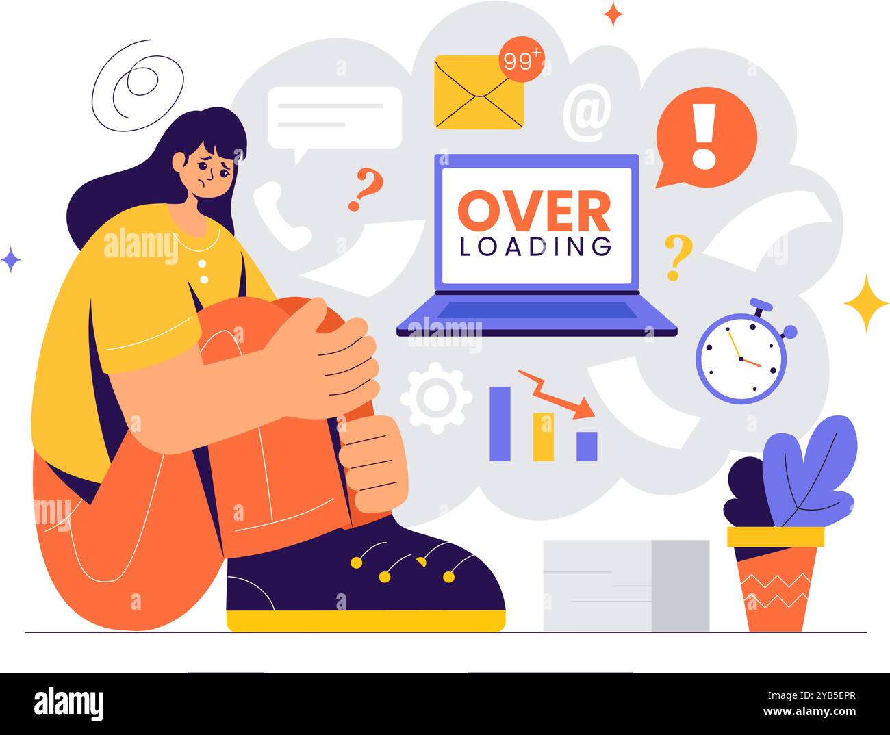 Overloading Vector Illustration of a Busy Employee Multitasking to ...