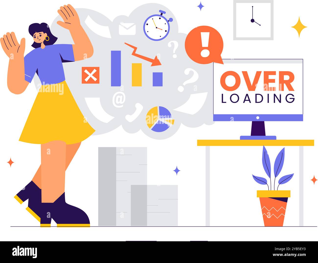 Overloading Vector Illustration of a Busy Employee Multitasking to ...