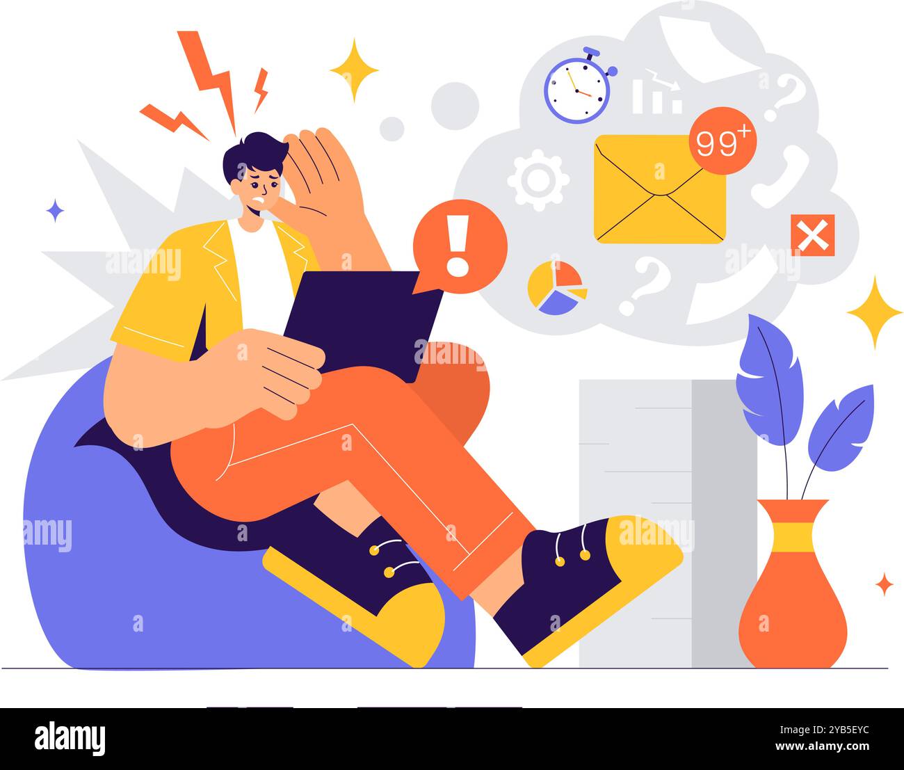 Overloading Vector Illustration of a Busy Employee Multitasking to ...