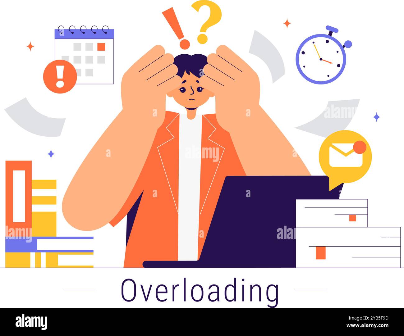 Overloading Vector Illustration of a Busy Employee Multitasking to ...