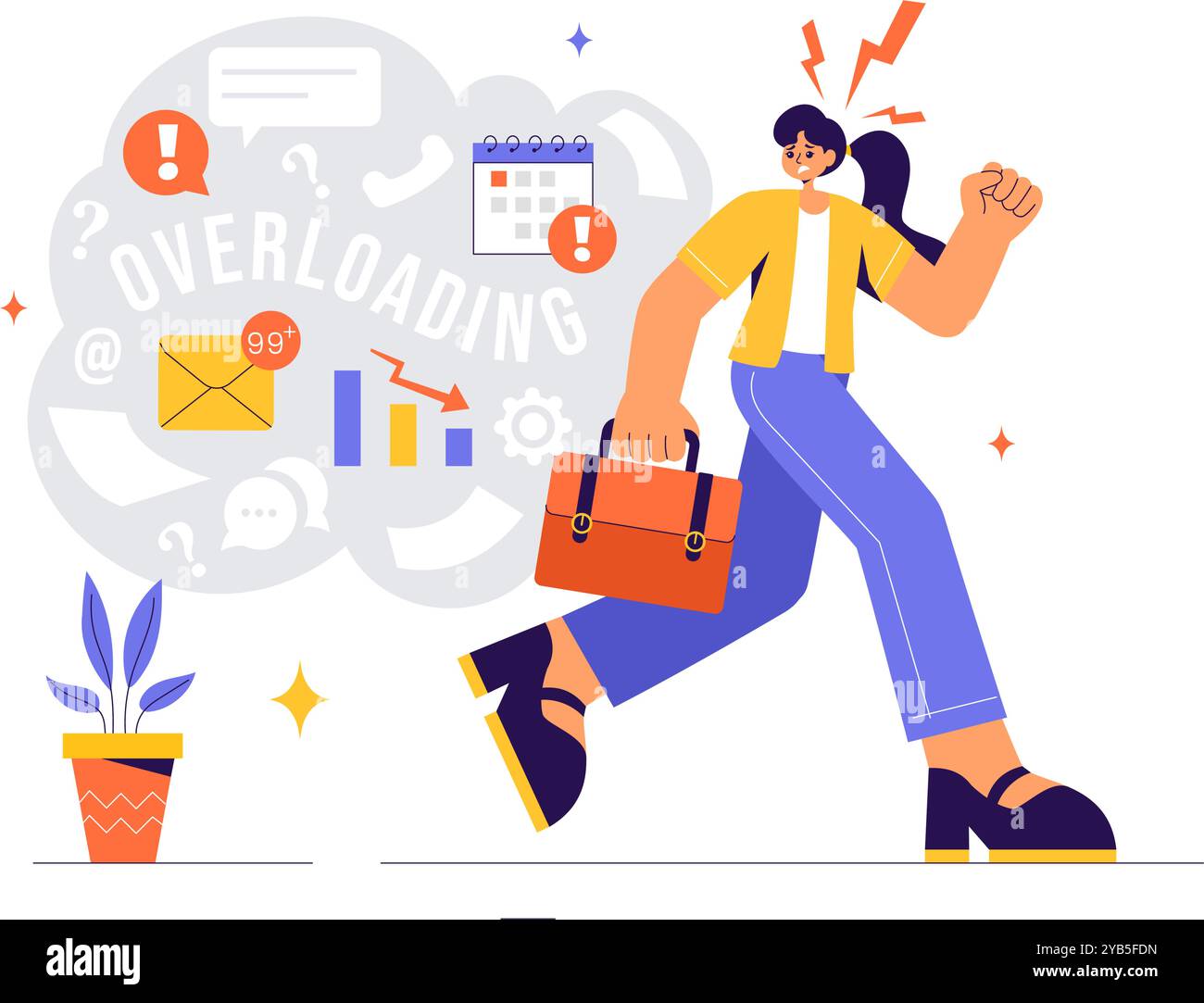 Overloading Vector Illustration of a Busy Employee Multitasking to ...