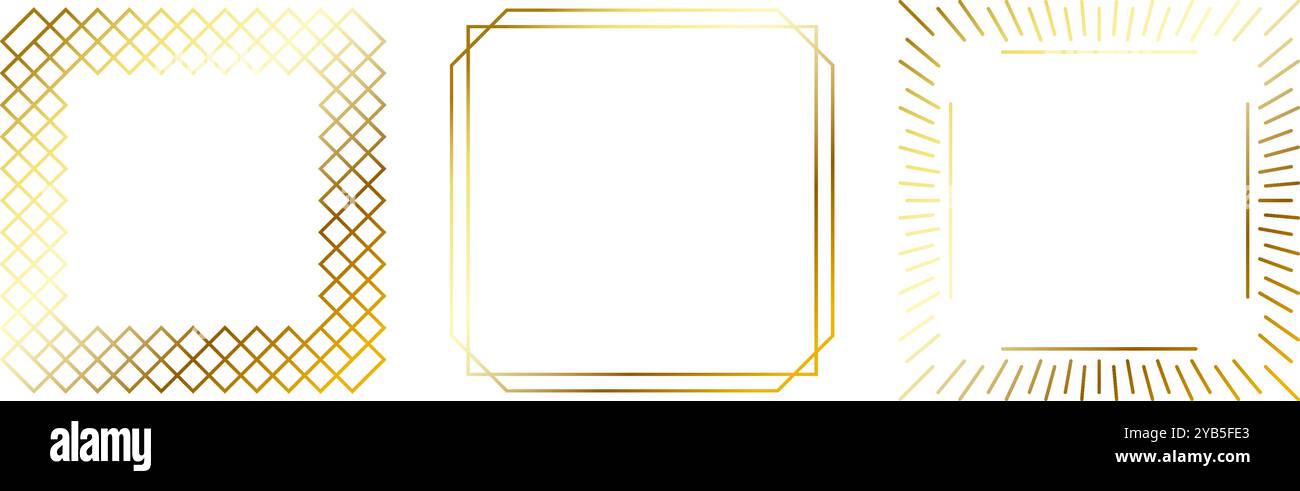 Golden thin frames set. Gold square borders in art deco style. Thin ...