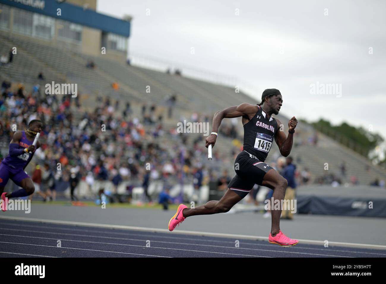 South Carolina's Evan Miller (1415) competes in the Men's 4 X 100 meter ...