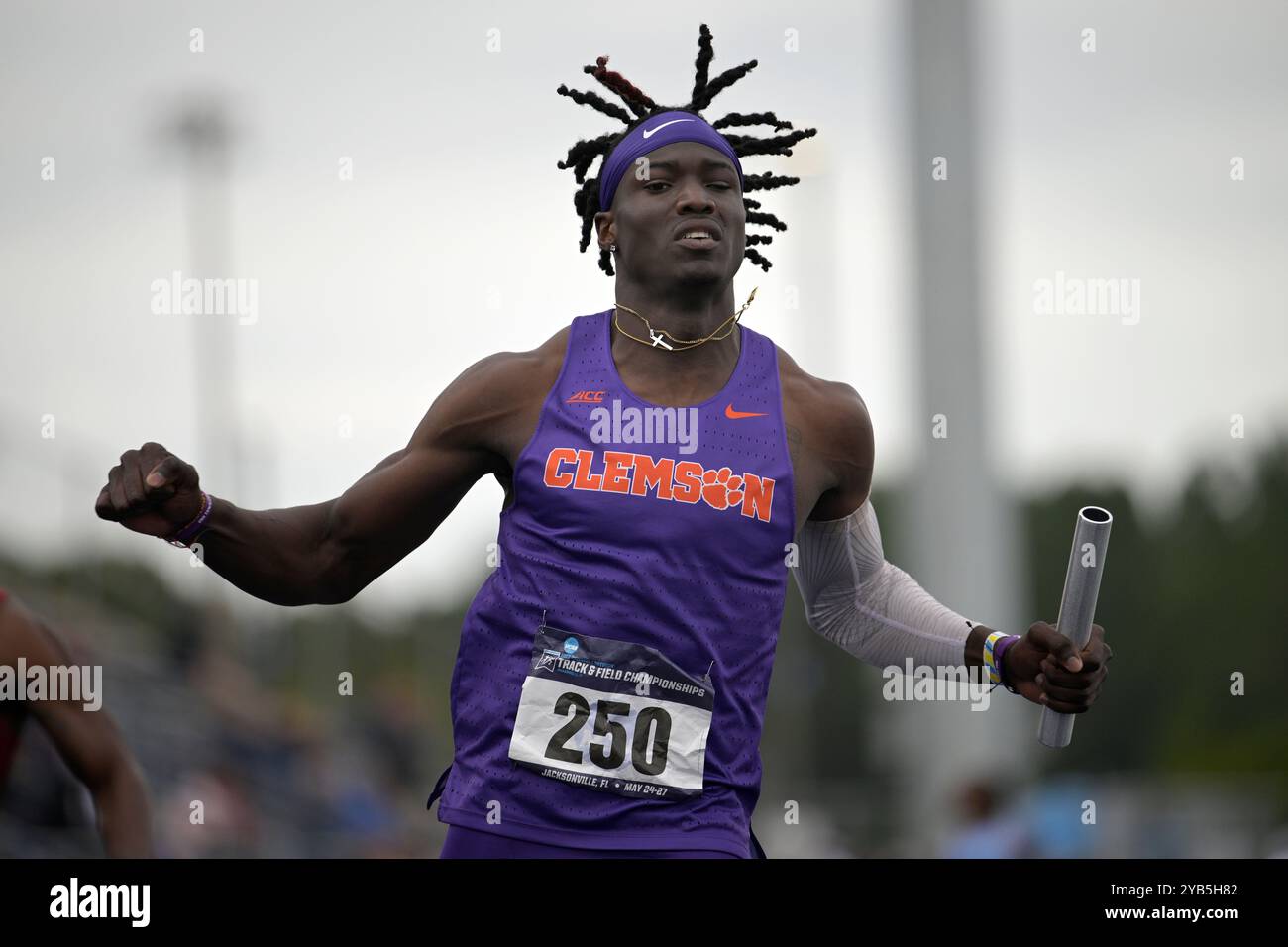 Clemson's Wanya McCoy (250) competes in the Men's 4 X 100 meter relay ...